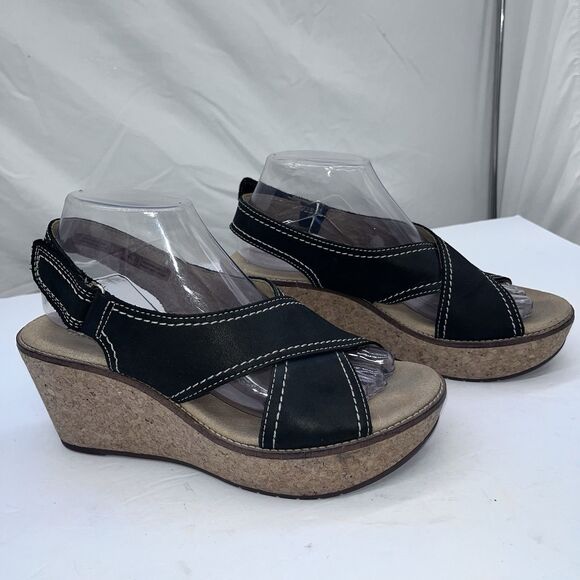 Clarks | Shoes | Clarks Collection Stasha Hale Blue Leather Wedge ...